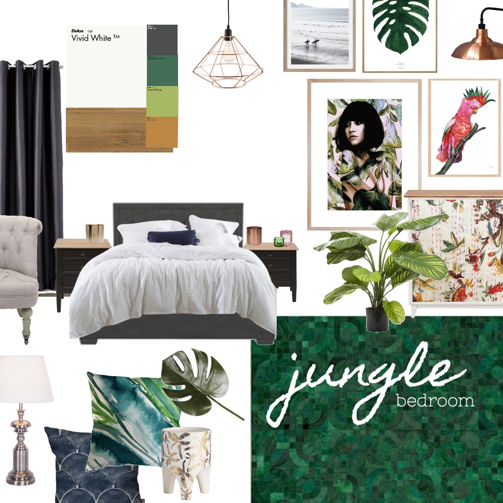 Jungle Bedroom Interior Design Mood Board by cluttermutter | Style ...