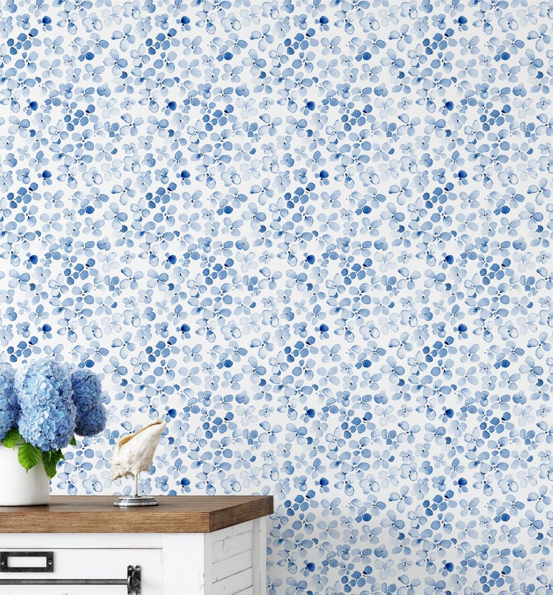 Hamptons Hydrangea Wallpaper by oliveetoriel.com | Style Sourcebook